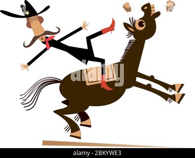 Cartoon rider falls from the horse illustration. Funny horse kicks a ...