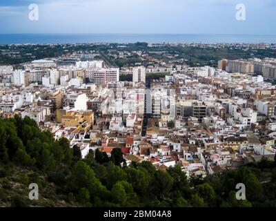 Aerial view of old town Oliva, Valencia, Spain. A panoramic view of ...