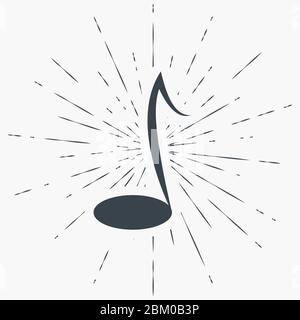 Vintage illustration with sunbeams and musical note, sunburst Stock ...