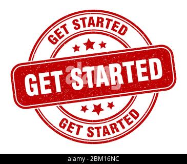get started stamp. get started round sign. label on transparent ...