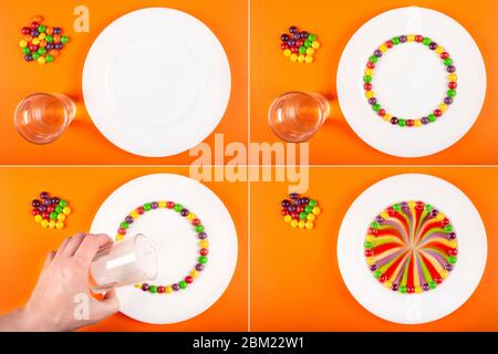 Rainbow swirl made from fruit-flavored colorful candy. Fun Science ...