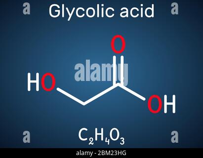 Glycolic acid, hydroacetic or hydroxyacetic acid, C2H4O3 molecule. It ...
