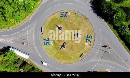 Donnington; Telford; Uk May 6th 2020 VE Day Celebration grass markings ...