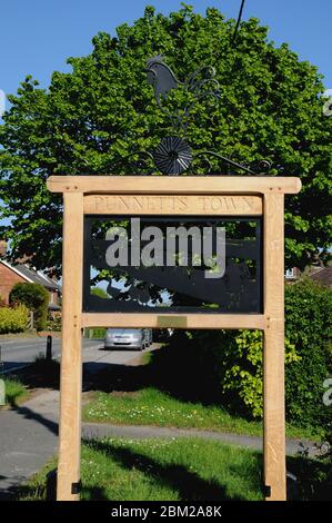 The village sign, erected in 2020, in the centre of the small East ...