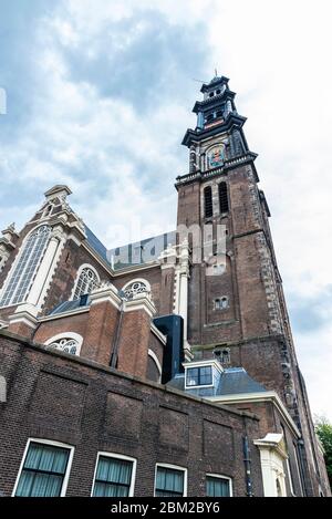 Facade and bell tower of the Westerkerk (Western) church located in the ...
