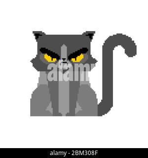 Grumpy Cat face pixel art. 8 bit Angry pet. Pixelate animal vector ...
