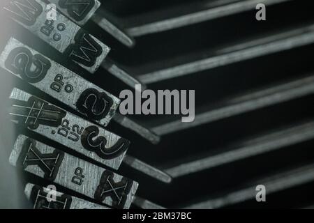 Mechanical hammers with alphabet for typing old typewriter Stock Photo ...