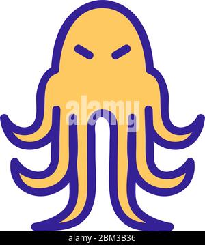 angry squid with long tentacles icon vector outline illustration Stock ...