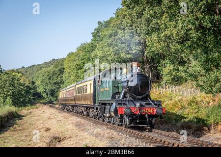 GWR 2-6-2T '41xx' No. 4144 runs around its train at Arley on the Severn ...