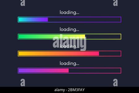 Loading bar. Progress visualization. Web app interface element. Gradient color line set. Load ...