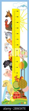 Height measurement chart with farm animals in background illustration ...
