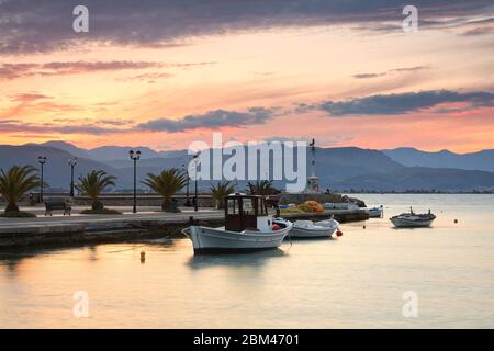 Fishing boats in Argolikos Bay in Peloponnese, Greece Stock Photo - Alamy