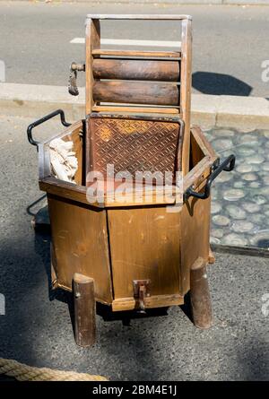 Vintage manual operated Washing Machine isolated on white background ...