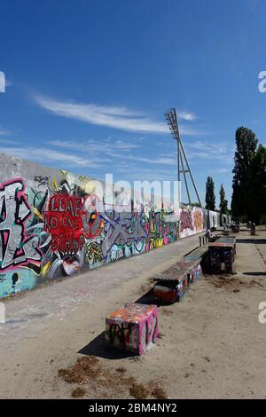 Graffiti wall at Mauerpark, Berlin. Paintings of clack heroesMalcolm X ...