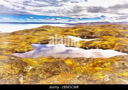 Beautiful polar landscape with small lake looks like drawing Stock ...