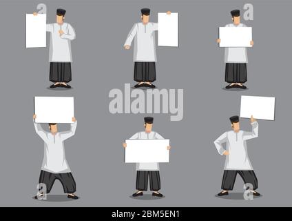 Vector illustration of a man in malay traditional costume holding the ...