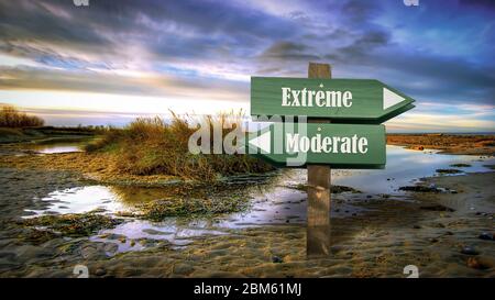 Street Sign the Direction Way to Moderate versus Extreme Stock Photo ...