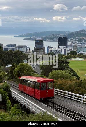 wellington cable car tram wellington red cable car on tracks inside ...