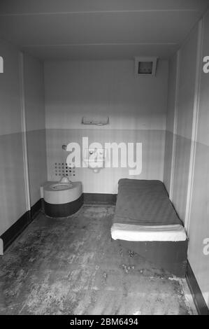 Metal bed and toilet in Cell Alcatraz San Francisco USA door entrance ...
