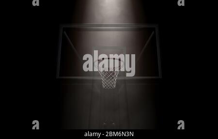 A concept showing a regular basketball hoop dramatically spotlit from ...