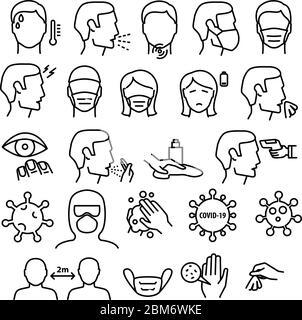 coronavirus outline vector icons in two colors isolated on white Stock ...