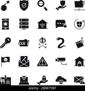 usb and cyber security icon set over white background, line style ...