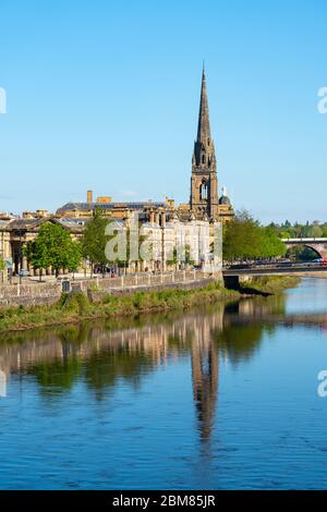 Perth skyline with St Matthews Church and River Tay Perth Scotland ...