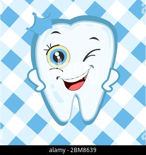 Baby first tooth for boys. Tooth with crown vector set for sticker or ...