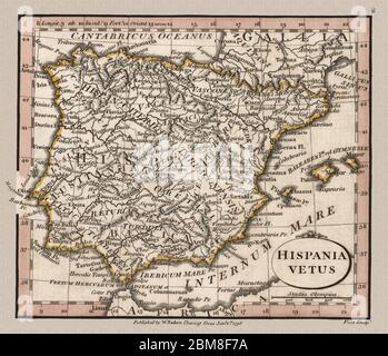 Map of Hispania, or the Iberian Peninsula in ancient times. Color ...