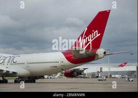 Virgin Atlantic Boeing 747 Barbarella at Manchester airport Stock Photo ...