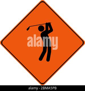 Warning sign with golfers symbol Stock Photo - Alamy