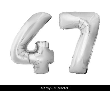 Number 47 forty seven made of golden inflatable balloons isolated on ...