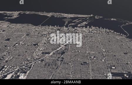 Miami map, satellite view, aerial view, Florida, United States of ...