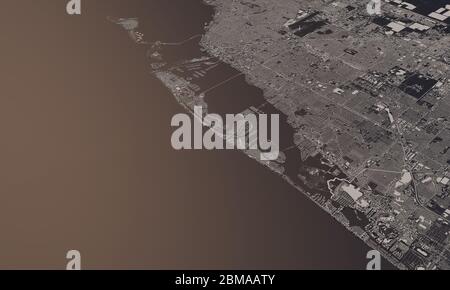 Miami map, satellite view, aerial view, Florida, United States of ...