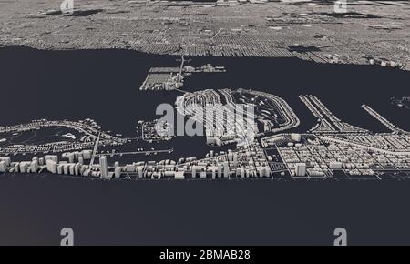 Miami map, satellite view, aerial view, Florida, United States of ...