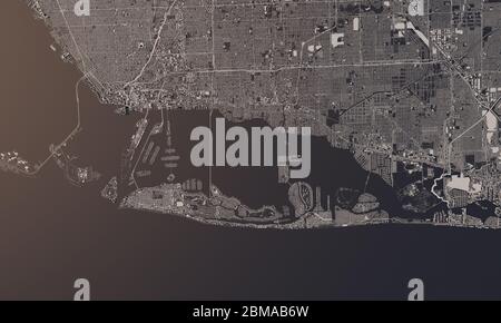 Miami map, satellite view, aerial view, Florida, United States of ...