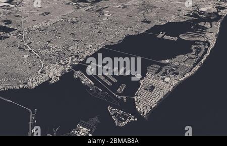 Miami, Florida, USA city map 3D Rendering. Aerial satellite view Stock ...