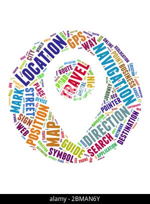 Location pointer shape word cloud concept on white background Stock ...