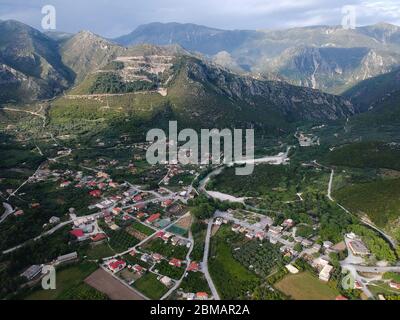 aerial landscape of gliki greek traditional village near historical ...