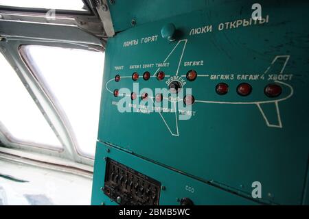 Detail view of the engineer's panel inside the cockpit of an Ilyushin ...