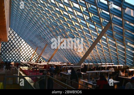 Top Floor Of Seattle Central Library With Sloped Glass Roof; Seattle ...