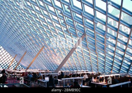 Top Floor Of Seattle Central Library With Sloped Glass Roof; Seattle ...