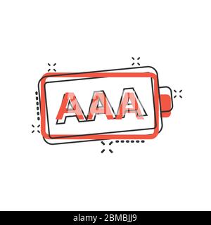 AAA battery icon in comic style. Power level cartoon vector ...
