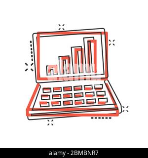 Laptop chart icon in comic style. SEO data cartoon vector illustration ...