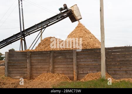 hopper forming a pile of sawdust in the wood industry Stock Photo - Alamy