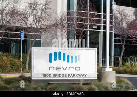 The Nevro logo is seen at the global medical device company Nevro's ...