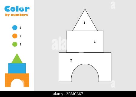 Blocks toy in cartoon style, color by number, education paper game for ...