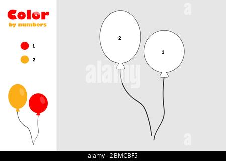 Balloons in cartoon style, coloring page, education paper game for the ...
