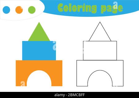 Toy blocks in cartoon style, coloring page, education paper game for ...