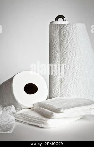 Rolls Of Toilet Paper Towels Hygiene. Roll on gray background top view ...